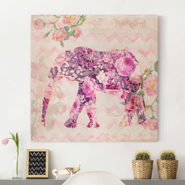 BohoLiving Leinwandbild Rosa Elefant Blüten | Wayfair.de